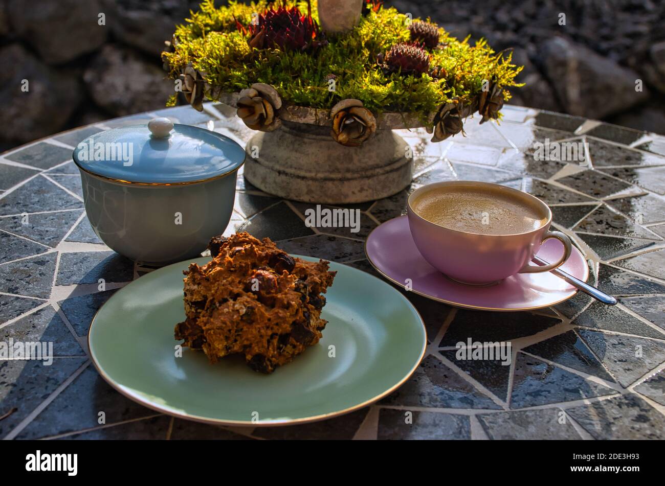 Coffee and cake time in the garden Stock Photo - Alamy