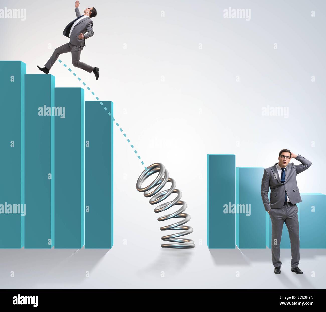 The business people jumping over bar charts Stock Photo - Alamy