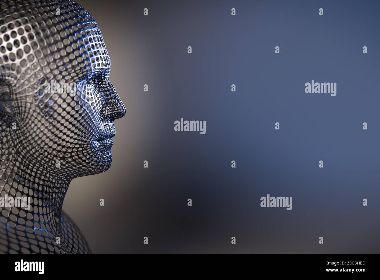 Digitized Model of a male human head. Science fiction robot concept ...