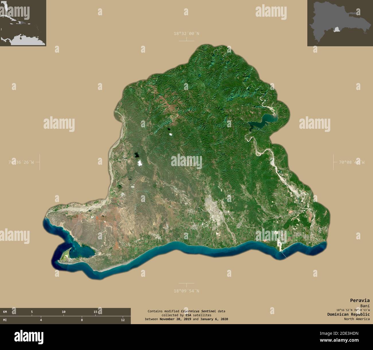 Peravia, province of Dominican Republic. Sentinel-2 satellite imagery ...