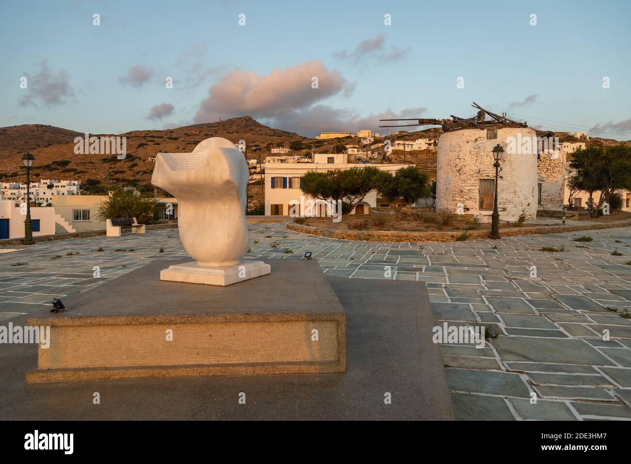 Chora, Ios Island, Greece- 21 September 2020: Main square in the old ...