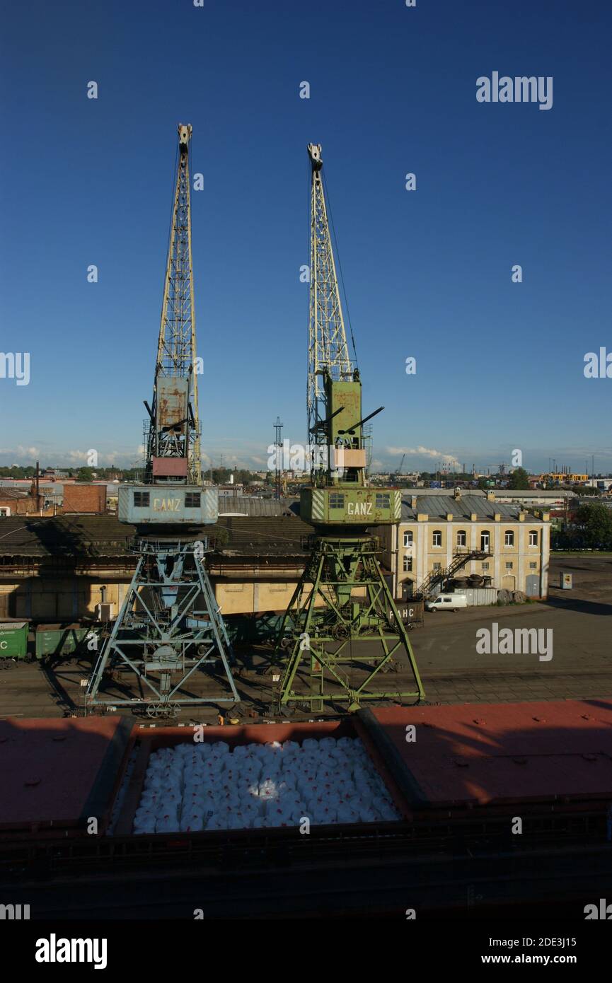 Giant ship-cranes standby to unload the container vessels in St ...