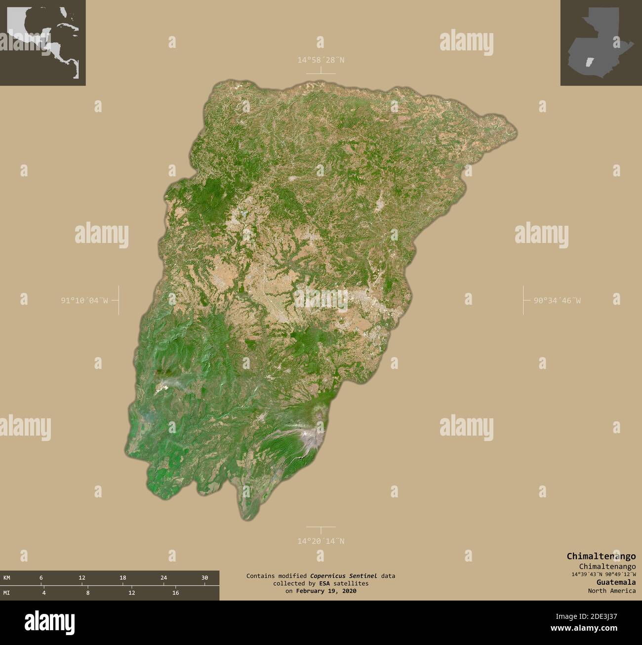 Chimaltenango, department of Guatemala. Sentinel-2 satellite imagery ...