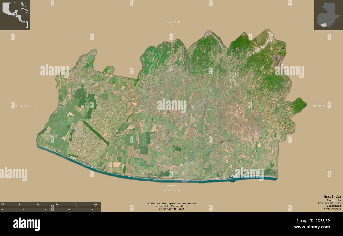 Escuintla, department of Guatemala. Sentinel-2 satellite imagery. Shape ...