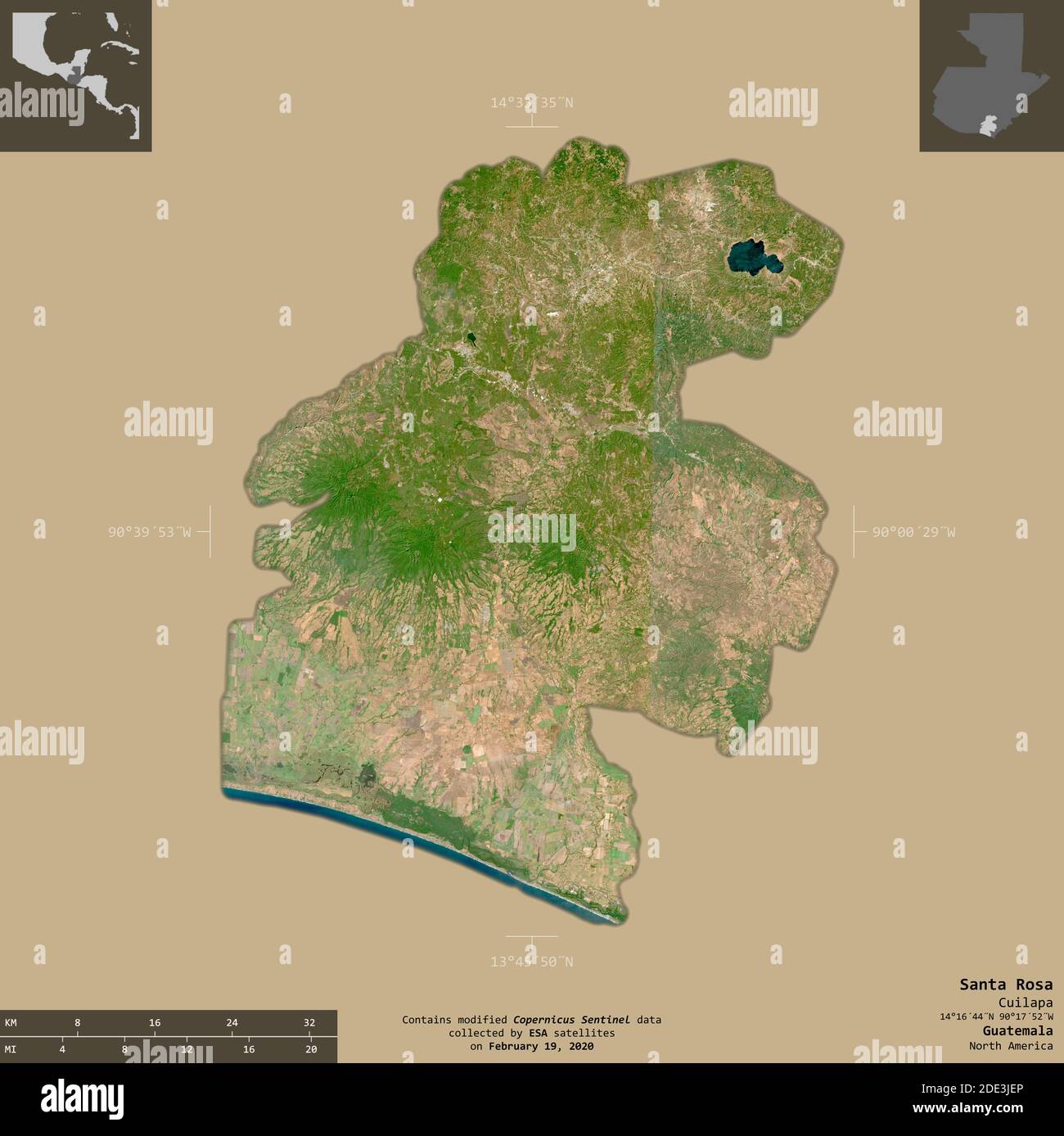Santa Rosa, department of Guatemala. Sentinel-2 satellite imagery ...