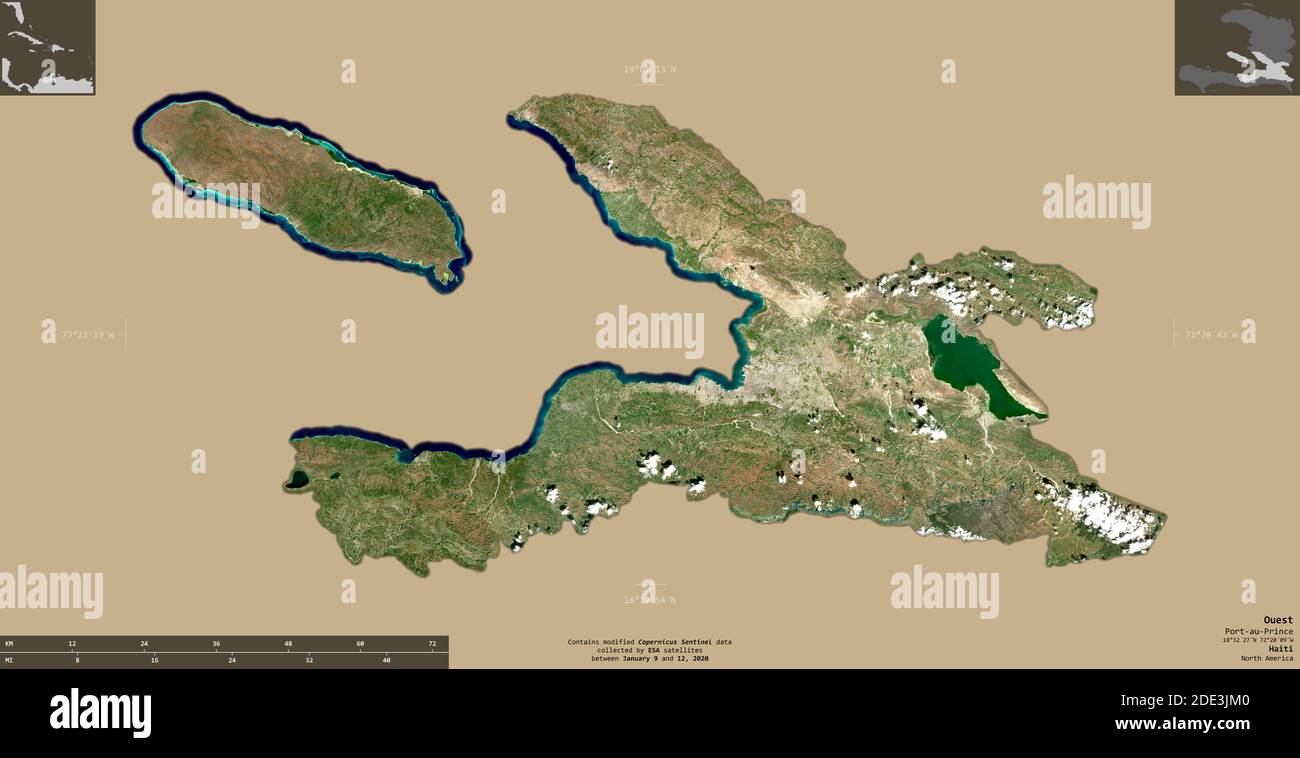 Ouest, department of Haiti. Sentinel-2 satellite imagery. Shape ...