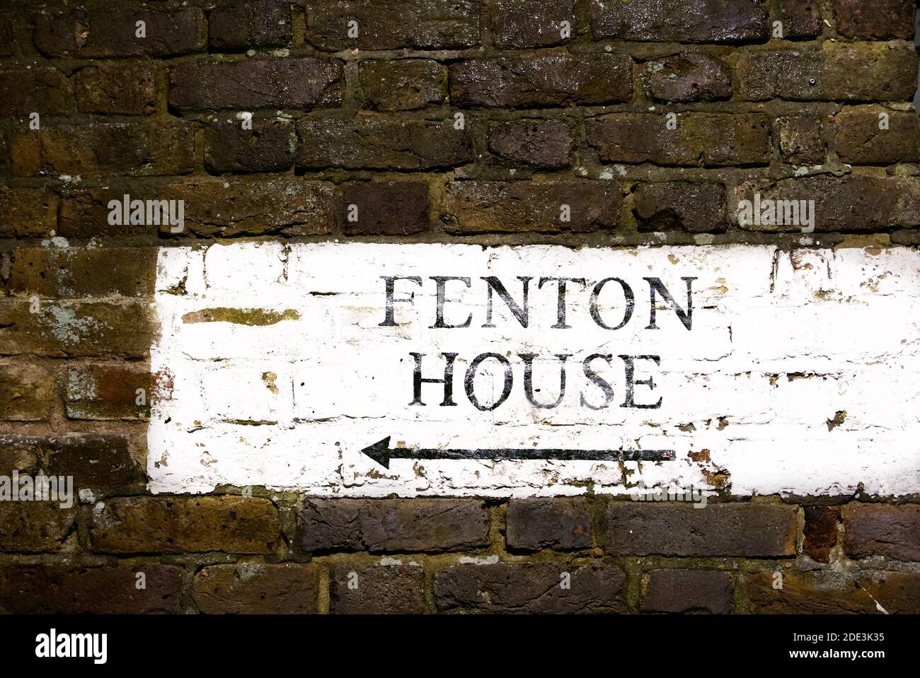 Fenton House (National Trust) sign in Hampstead village, London. 17th ...