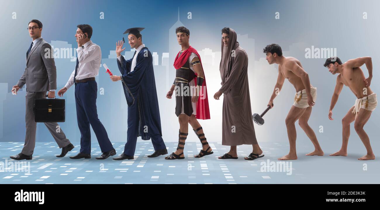 The progression of man mankind from ancient to modern Stock Photo - Alamy