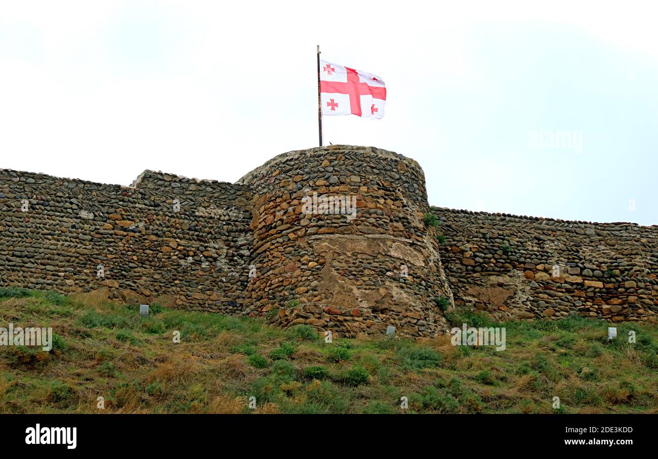 Georgian Flag Waving on the Gori Medieval Fortress, City of Gori, Shida ...
