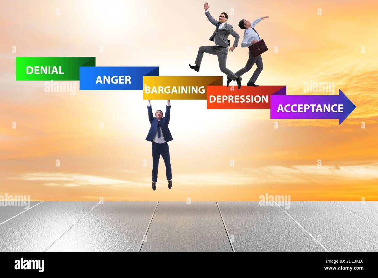 Concept of five stages of grief with the businessman Stock Photo - Alamy