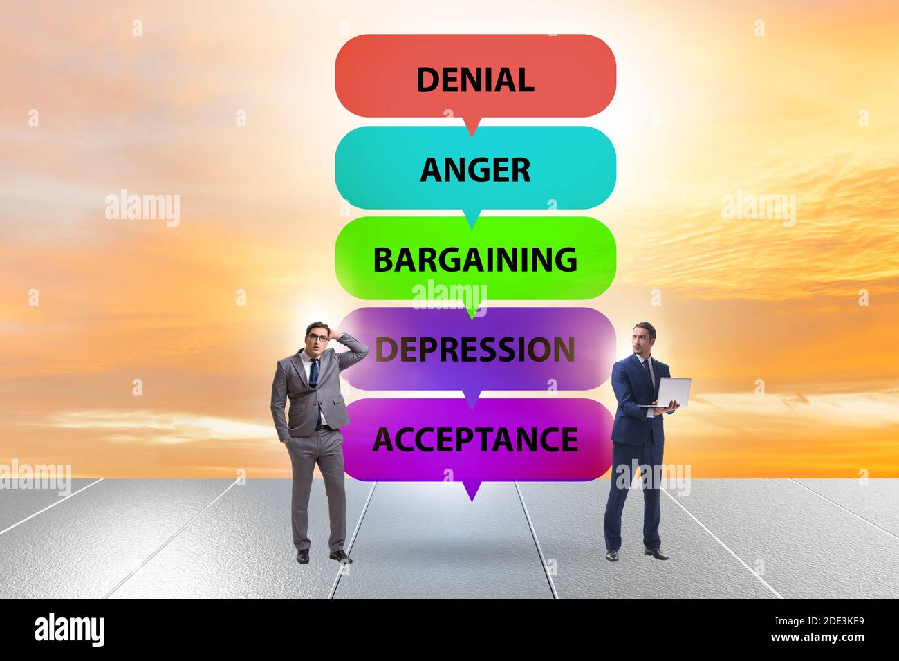 Concept of five stages of grief with the businessman Stock Photo - Alamy