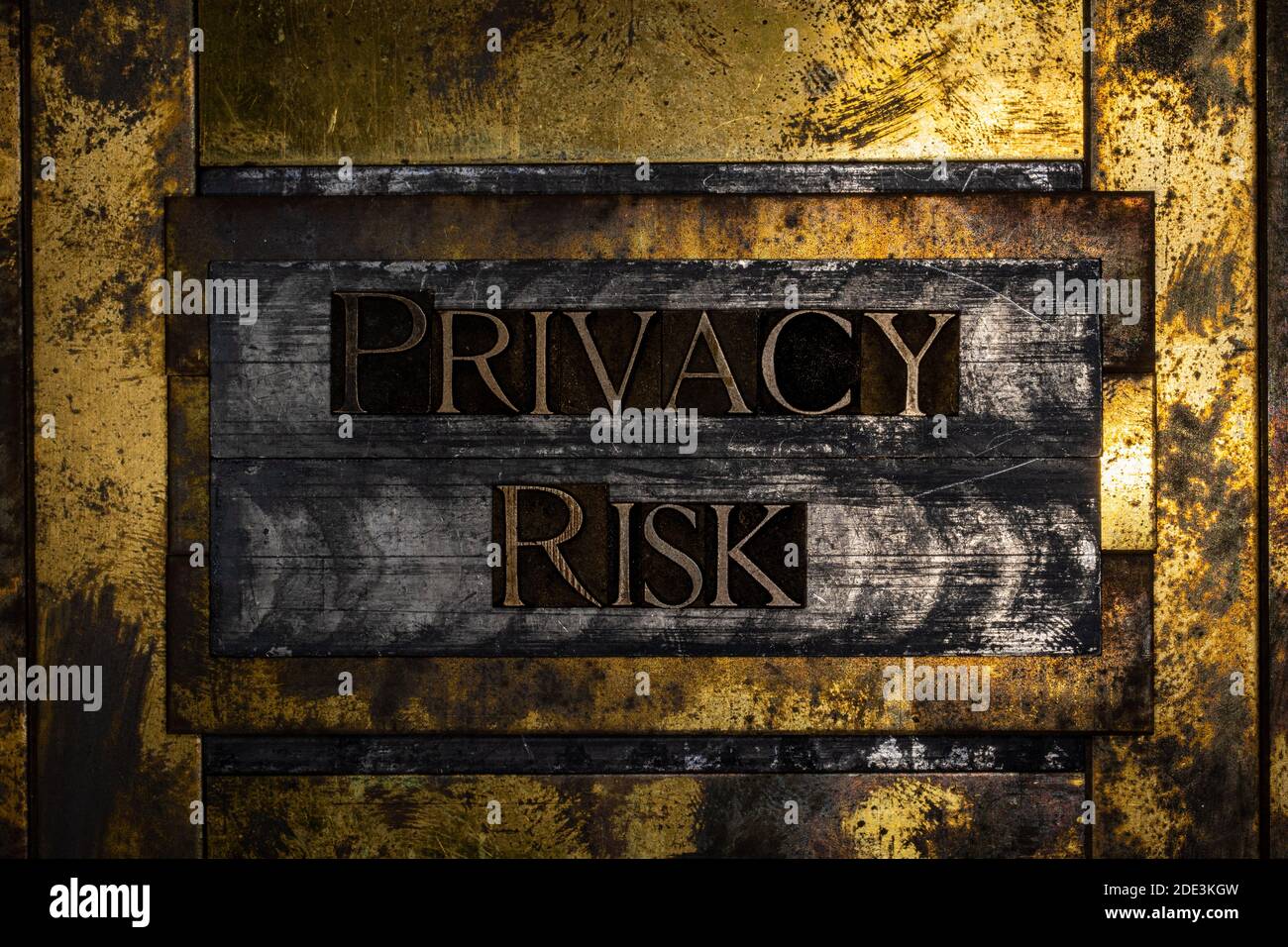 Privacy Risk text on grunge textured copper and gold background Stock ...