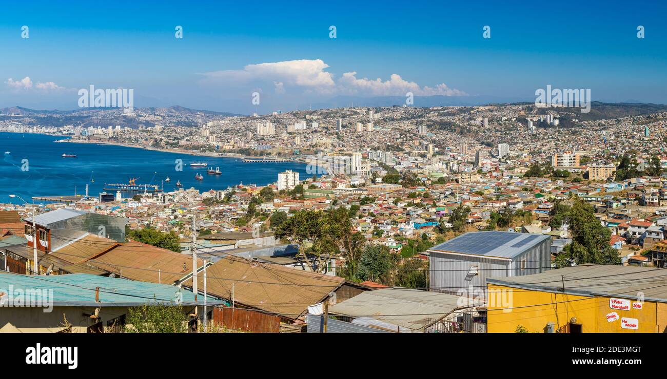 Elevated view of Valparaiso taken from Playa Ancha, Valparaiso, Chile ...