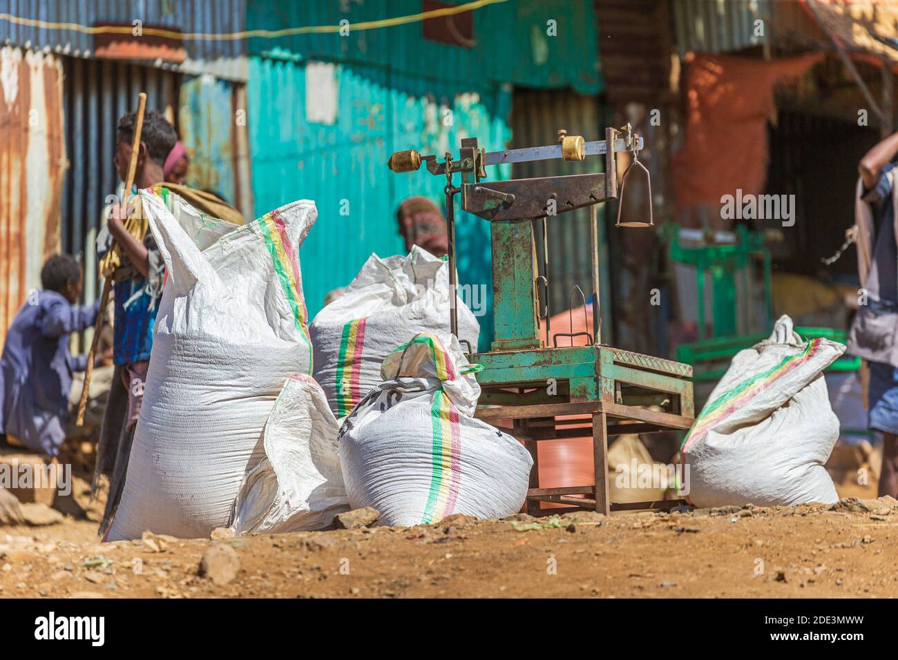 Hawzen, Ethiopia - January 17, 2019: market stall in a dusty street of ...