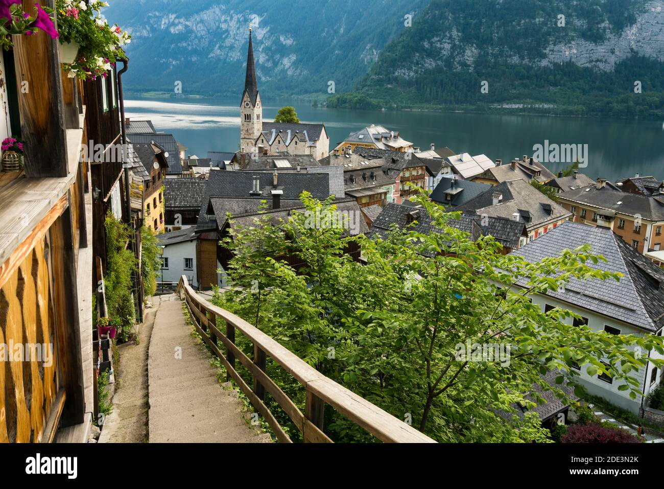 Elevated view of Hallstatt historic center, Austria Stock Photo - Alamy