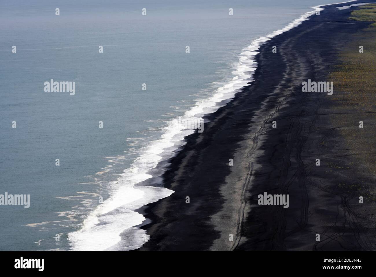 The endless black sand beach seen from Dyrholaey peninsula, South ...
