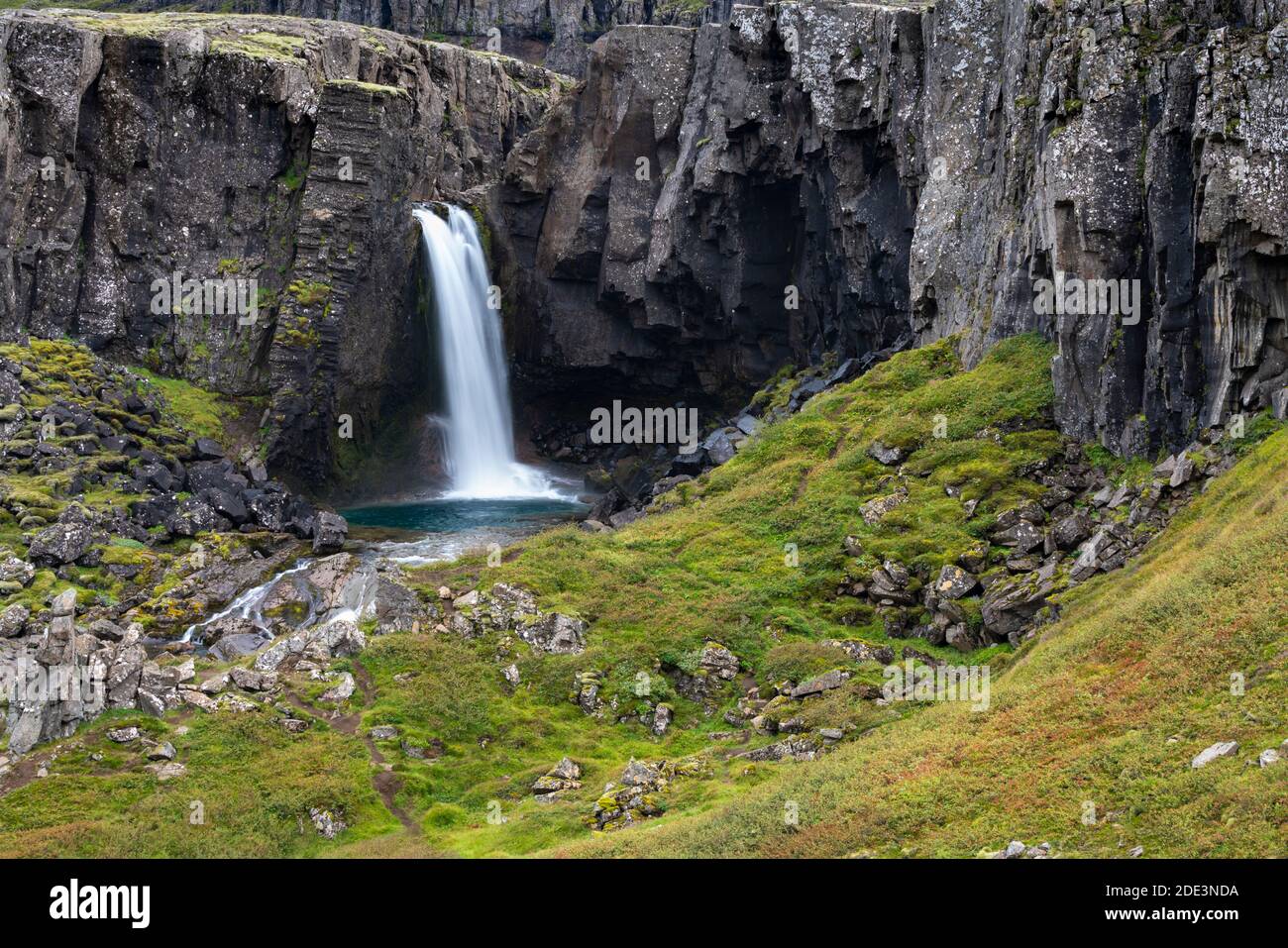 Idyllic view of Folaldafoss waterfall, eastern Region, Iceland Stock ...