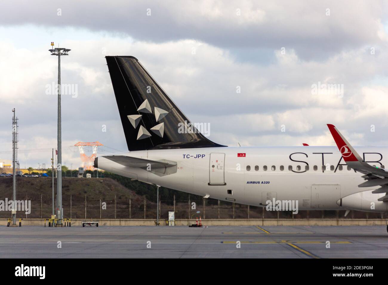 Tail of an Airbus A320 aircraft of Turkish Airlines ready to take off ...