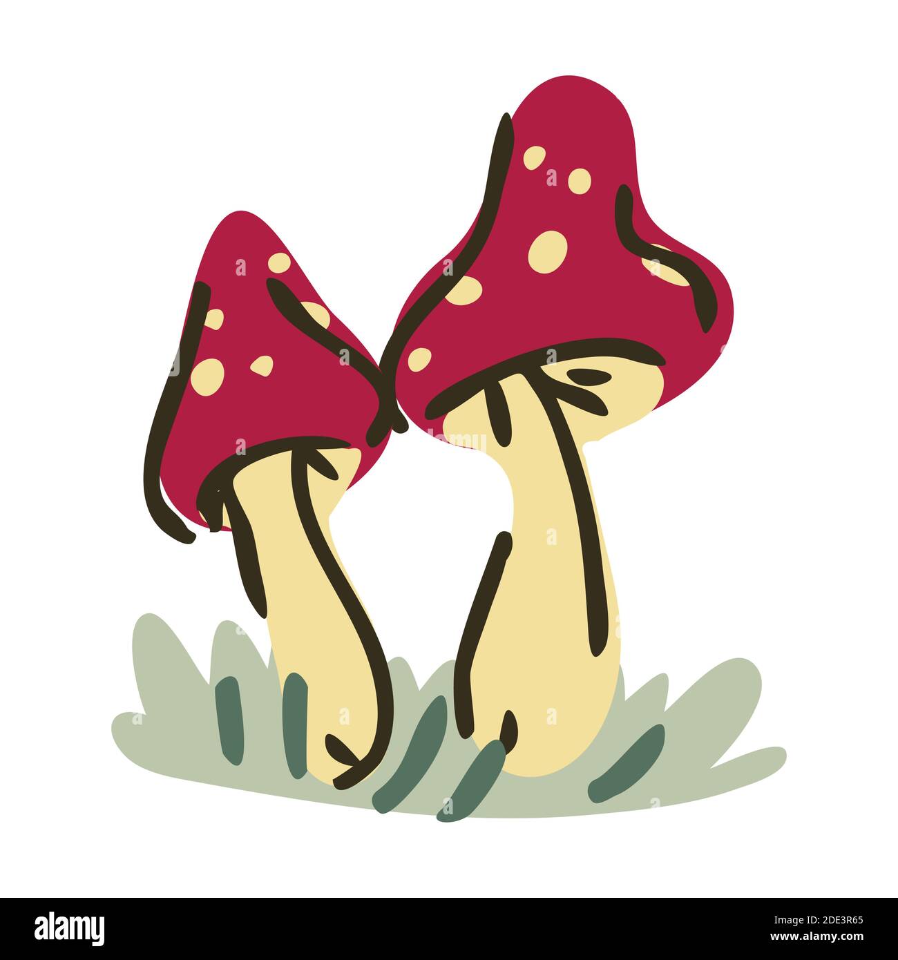 Cute cartoon toadstool mushroom monochrome lineart vector illustration ...