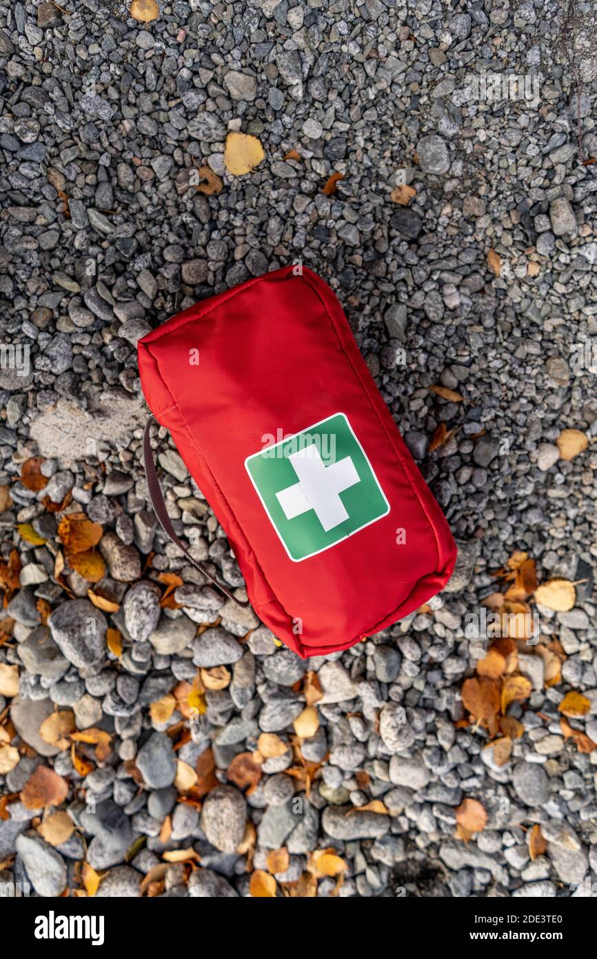 Big first aid kit for mountain adventures Stock Photo - Alamy