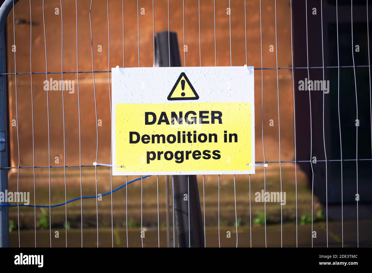 Demolition in progress keep out sign at construction building site ...