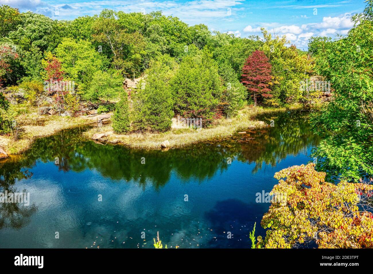 A pond surrounded by rocks and greenery under the sunlight - perfect ...