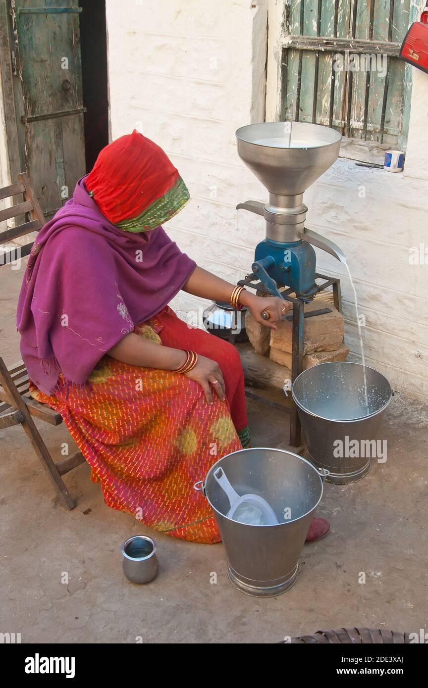 making cheese - woman in a village, India Stock Photo - Alamy