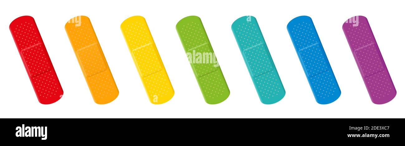 Plaster set. Colorful collection with seven different colors - red ...