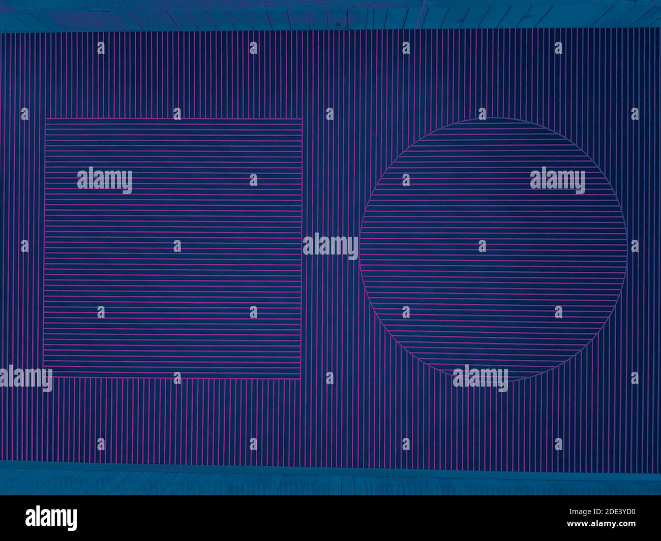 Moire pattern of square square, circle and lines in blue, teal and ...