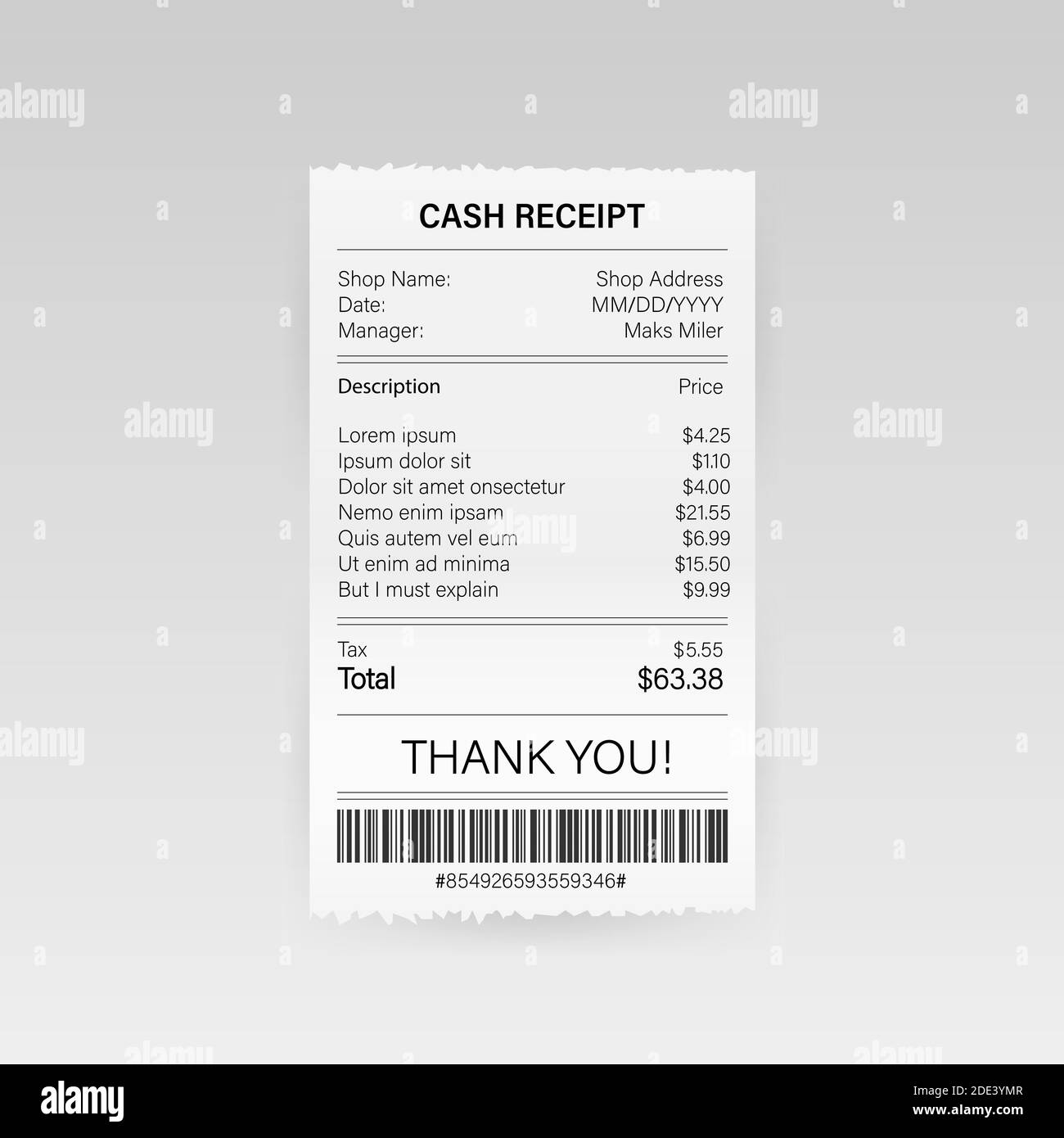 MoReceipts vector illustration of realistic payment paper bills for cash or credit card ...