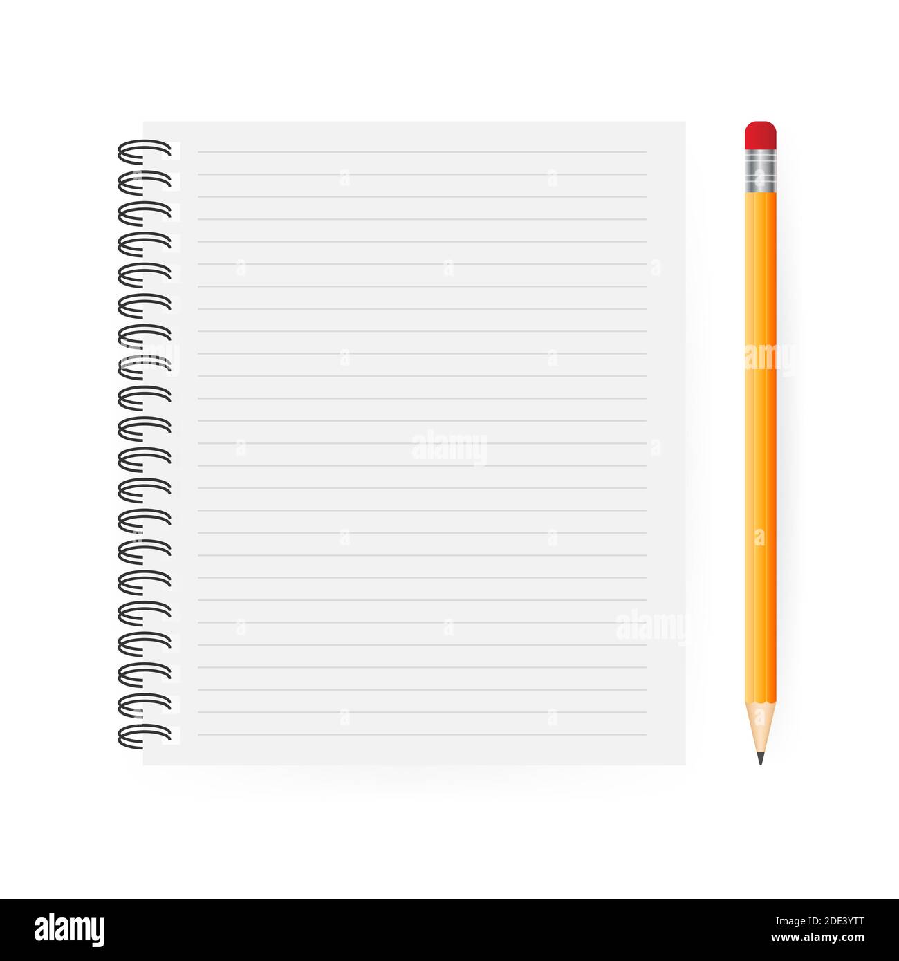 Opened notepad with pencil in top view. Sketchbook or diary. Vector ...