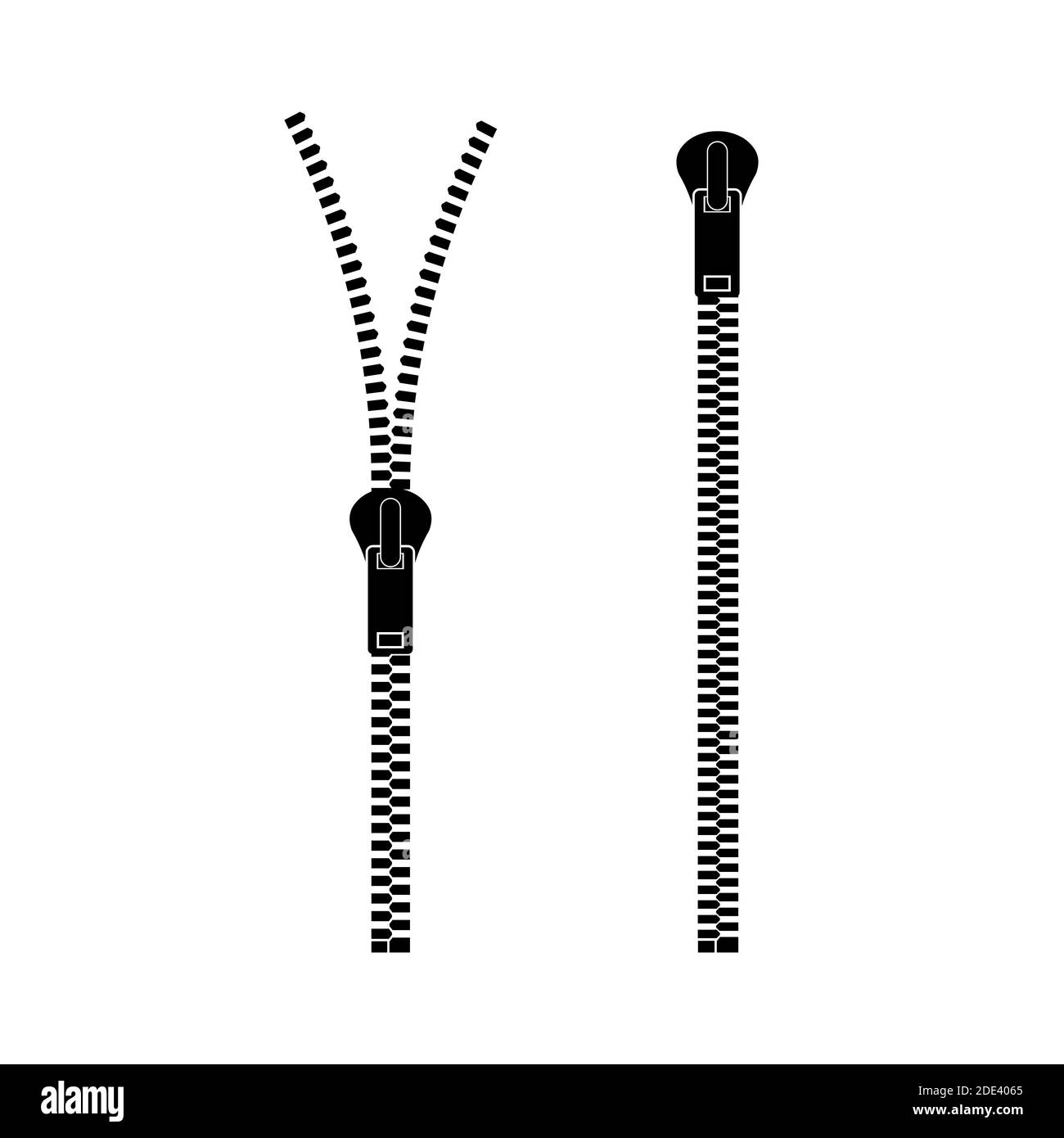 zippers type set fastener. Metallic closed and open zippers and pullers. Vector illustration ...