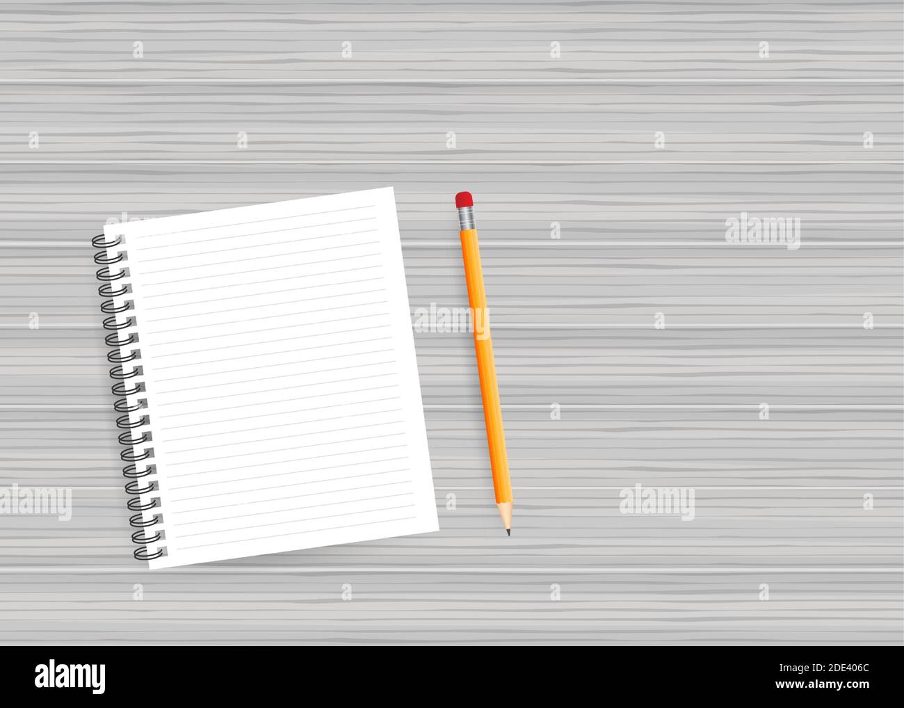 White wood background. Notepad and pencil Vector stock illustration ...