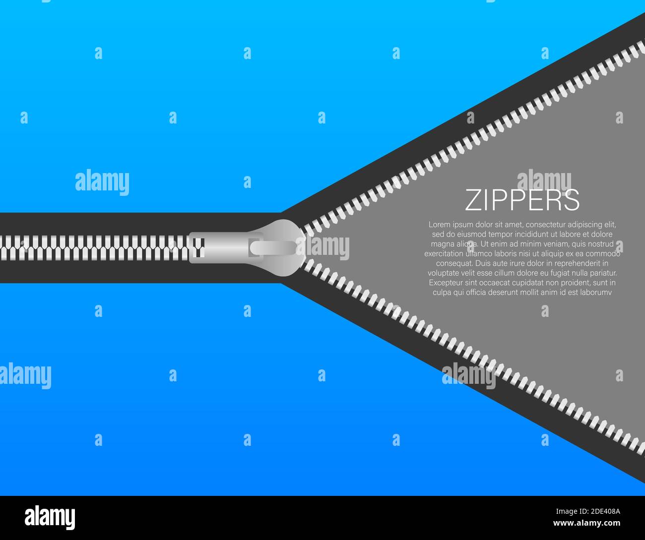 Sewing accessory zipper. Metallic open zippers and pullers. Stock vector illustration Stock ...