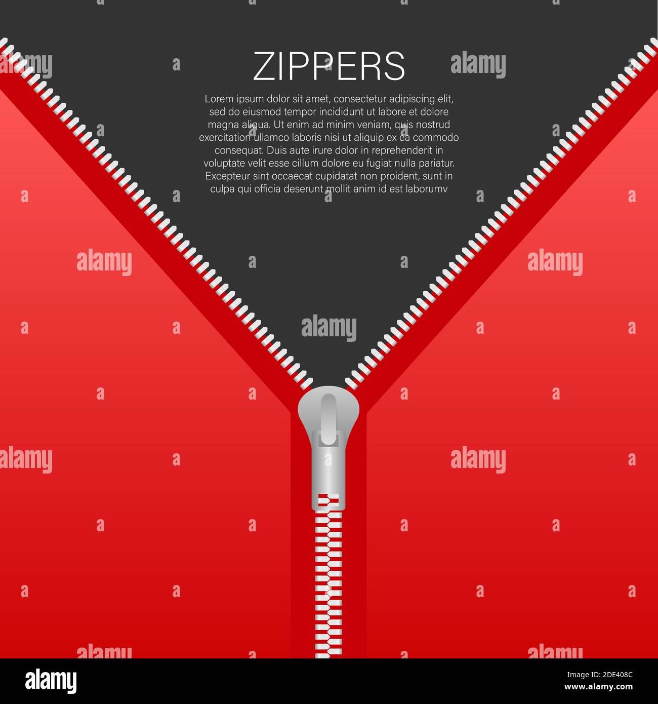 Sewing accessory zipper. Metallic open zippers and pullers. Stock vector illustration Stock ...