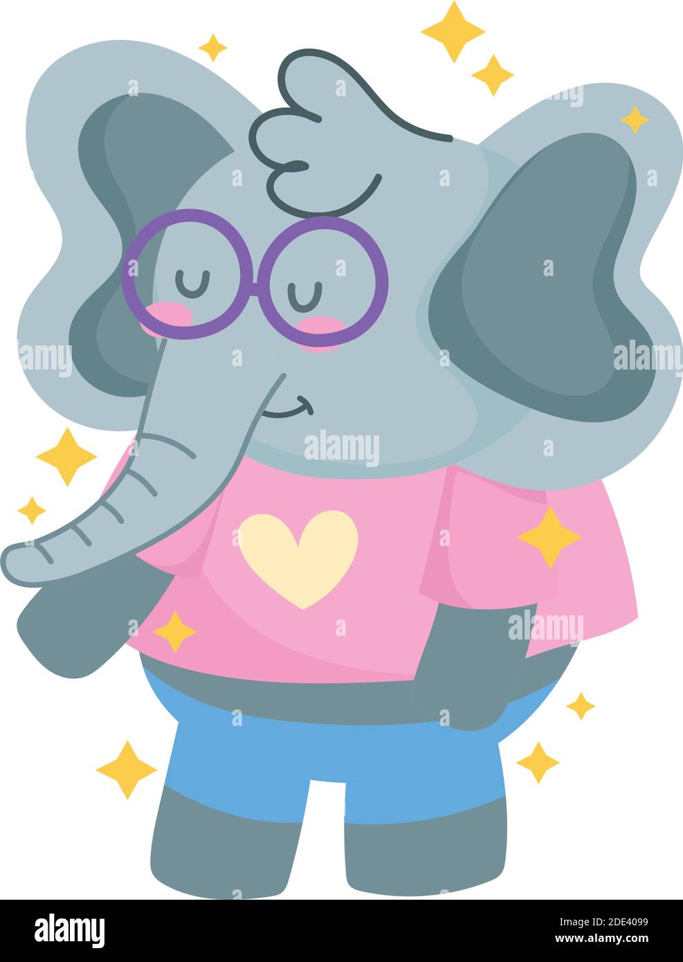 cute elephant with glasses and clothes cartoon vector illustration ...