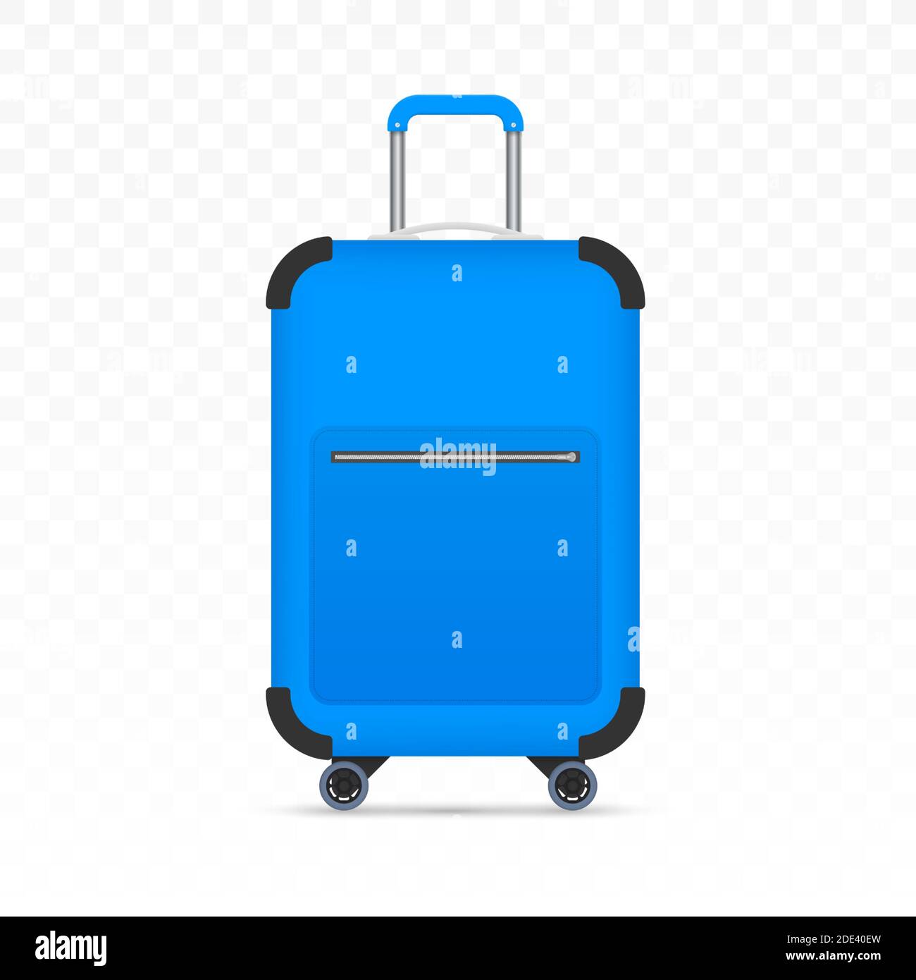 Blue travel plastic suitcase with wheels realistic on white background ...