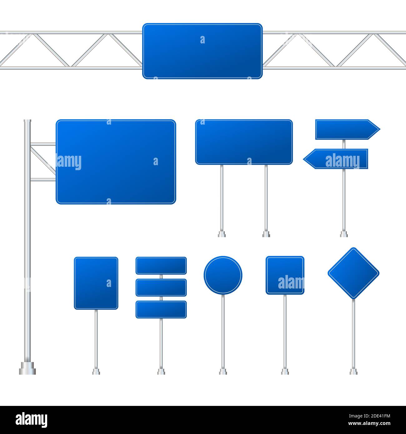 Set of blue road signs isolated on transparent background. Vector stock ...