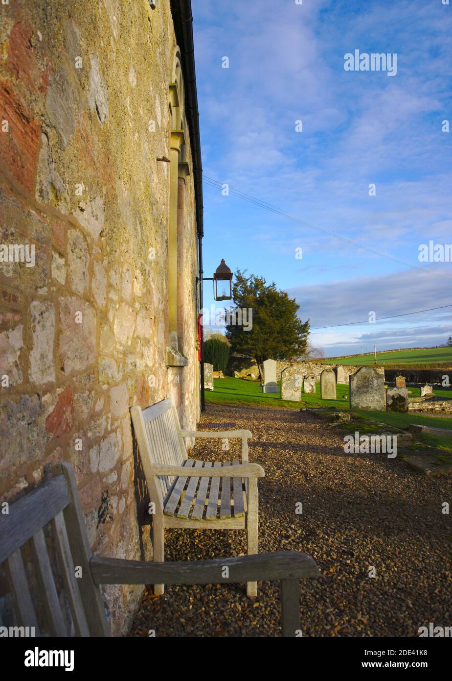 Grave stones and side of Maxton church, one of the "four kirks on the ...