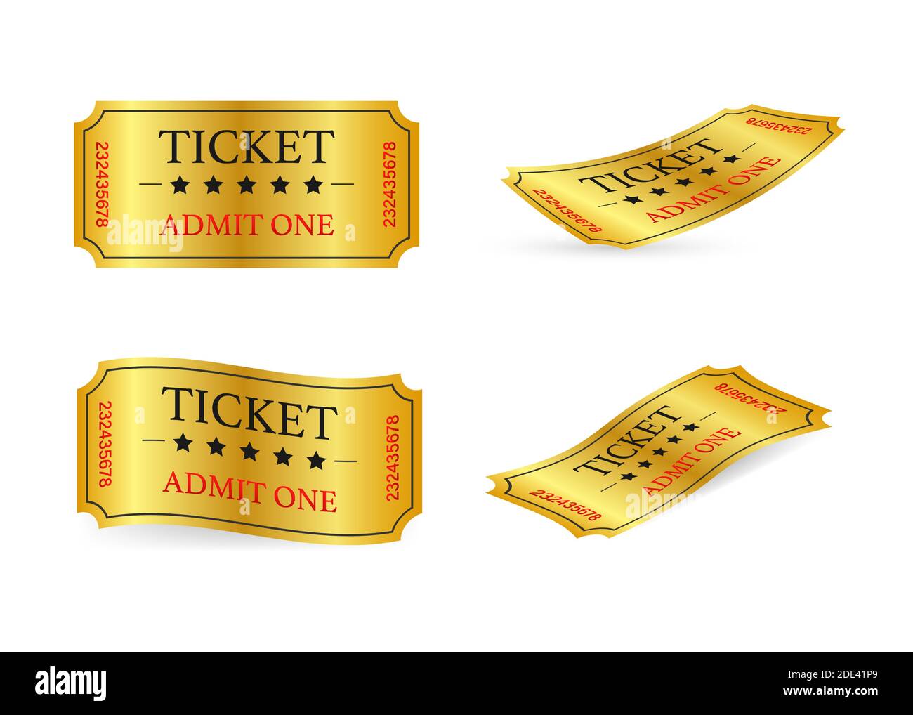 Realistic golden show ticket. Old premium cinema entrance tickets Stock ...