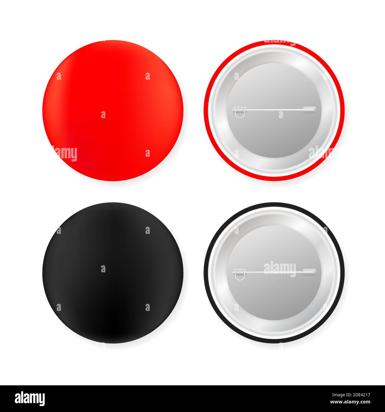 Pin badges. Red and black round blank button. Souvenir magnet badging ...