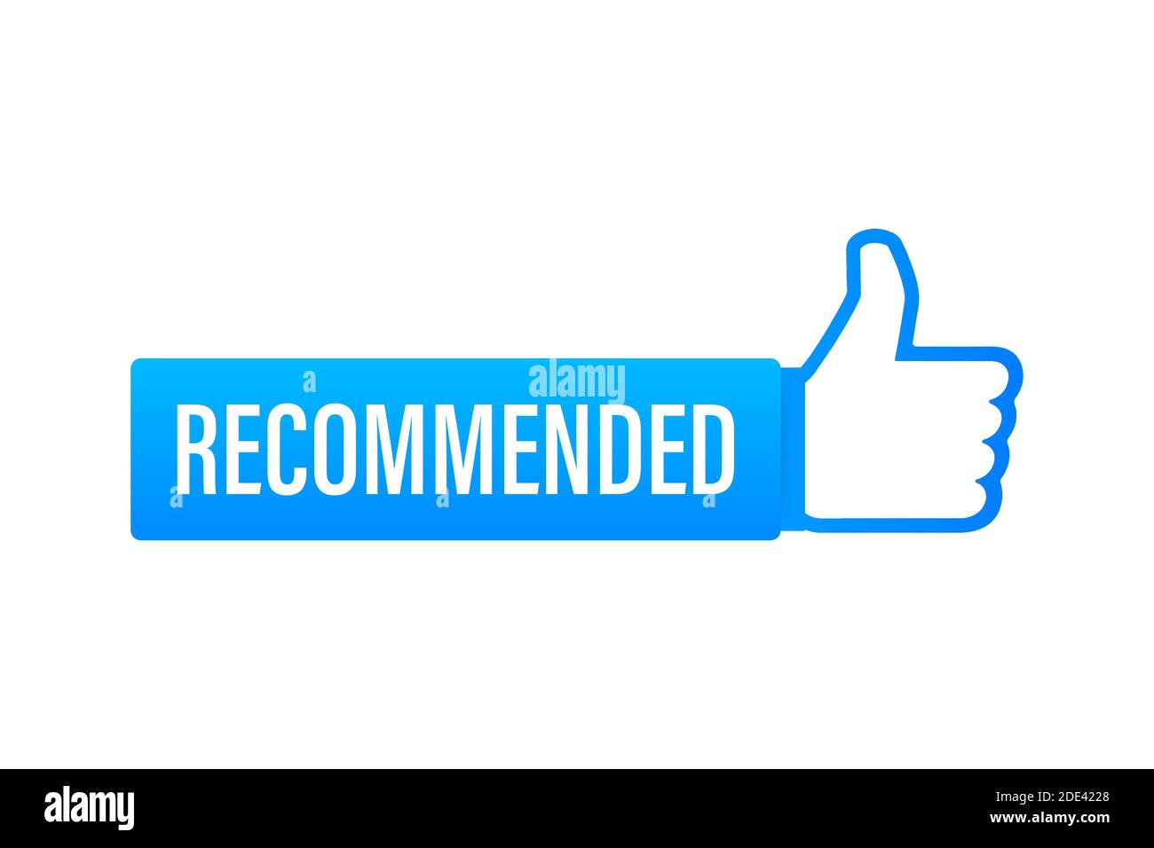Recommend icon. White label recommended on blue background. Vector ...