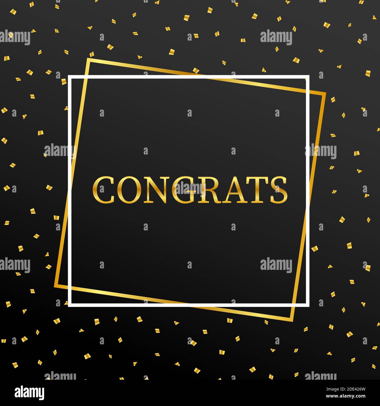 Gold congrats in gold frame with black and gold ribbon. Vector stock ...