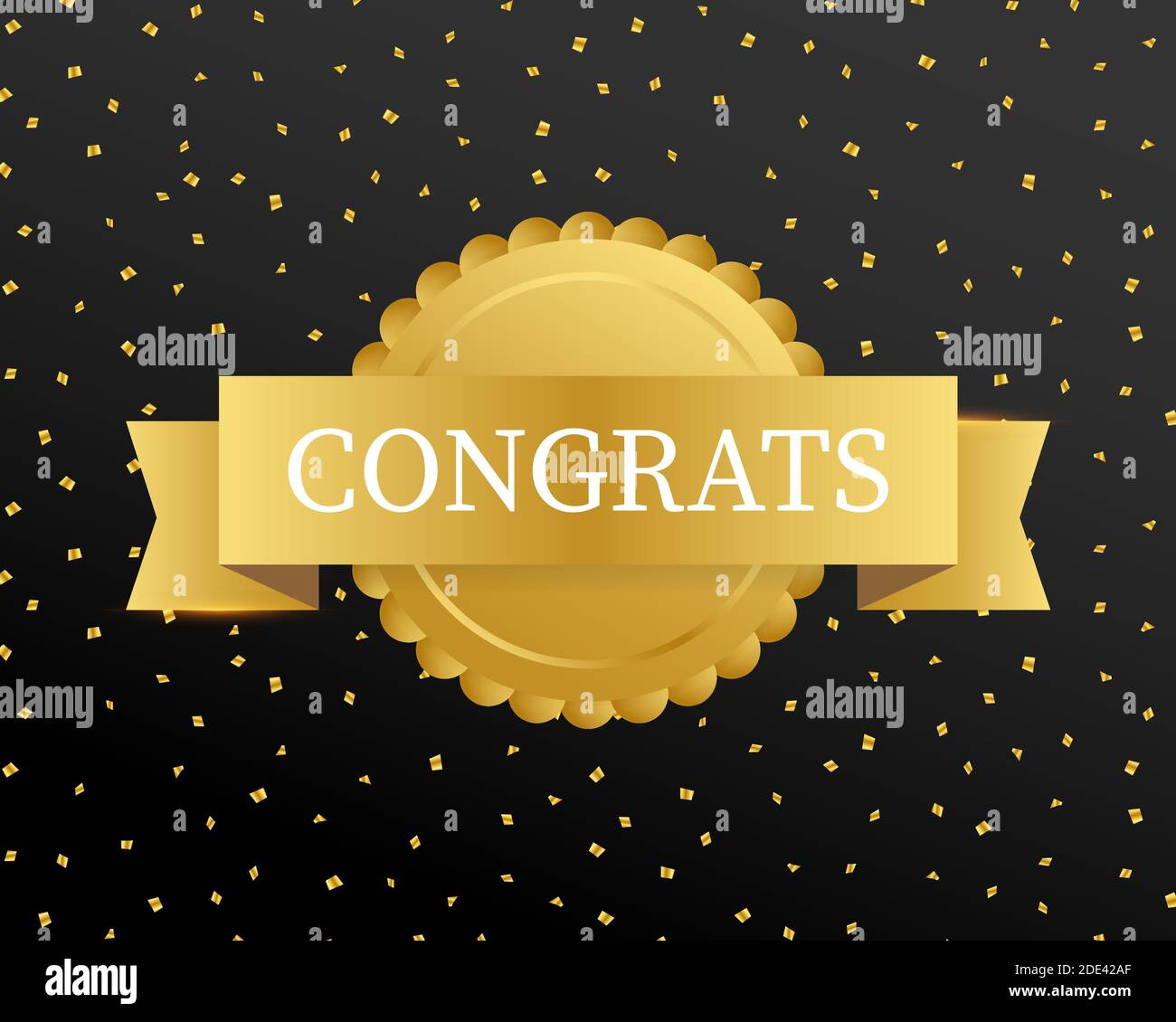 Gold congrats in gold frame with black and gold ribbon. Vector stock ...