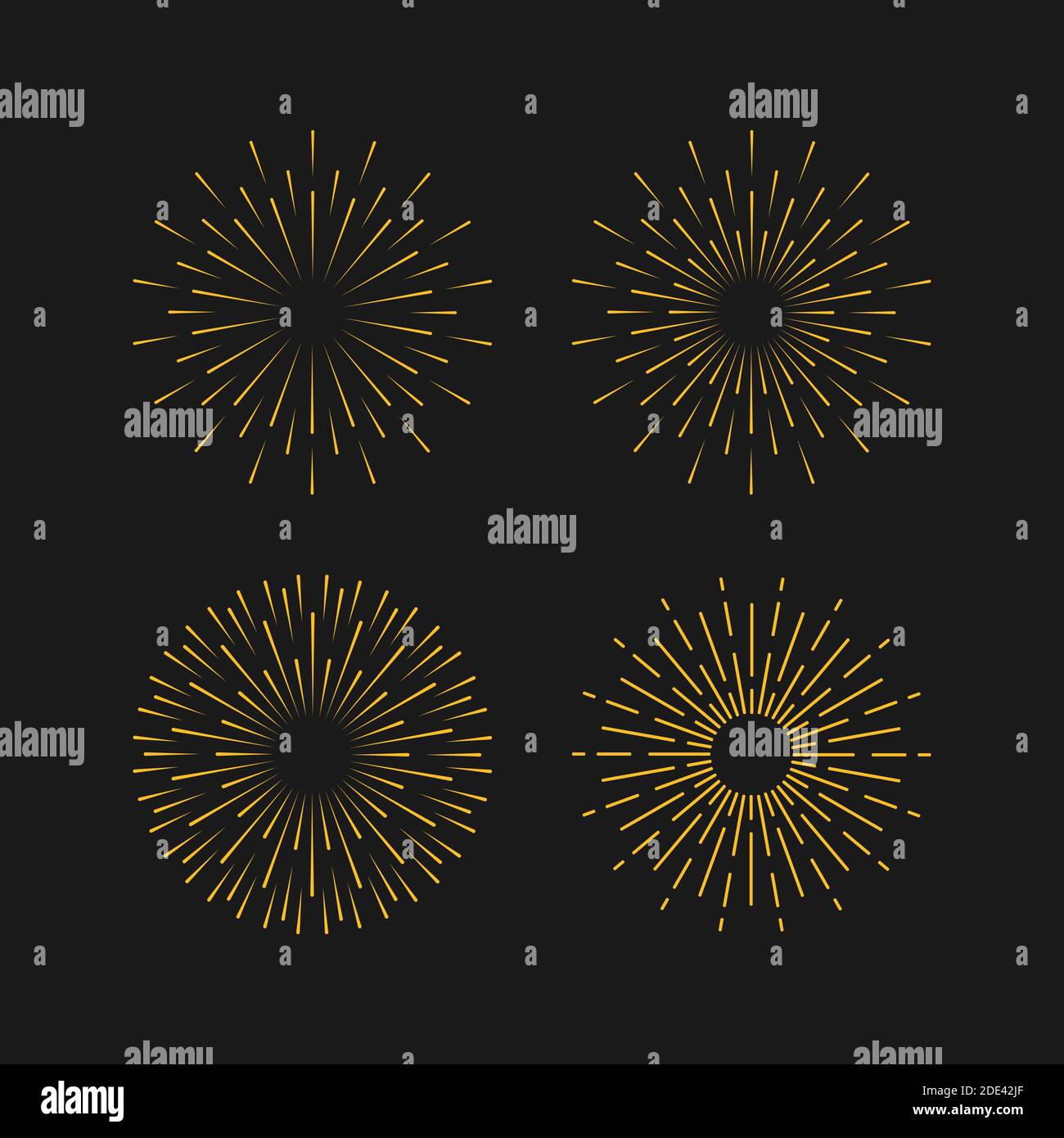 Sunburst set gold style isolated on background for logotype, emblem ...