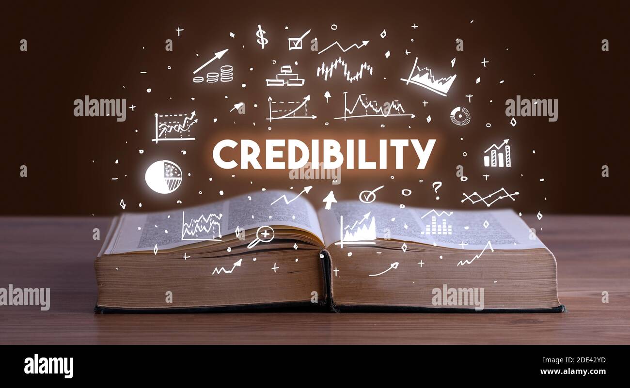 CREDIBILITY inscription coming out from an open book, business concept ...