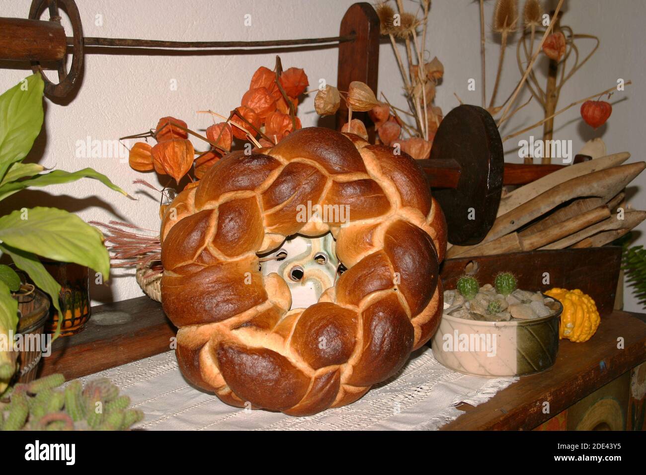 Round large braided bread in Romania Stock Photo - Alamy