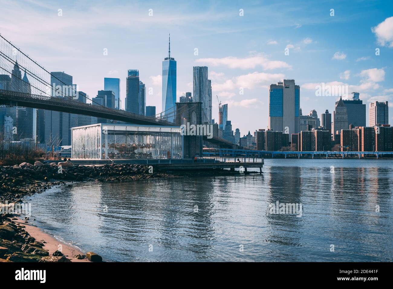 View of the Manhattan skyline from DUMBO, Brooklyn, New York City Stock ...