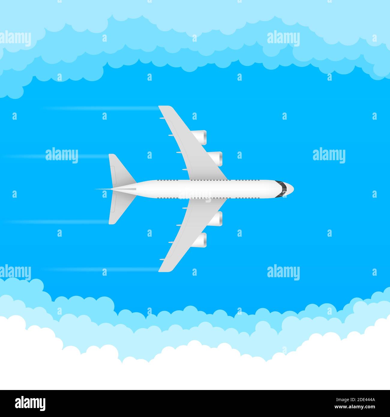 Flat airplane illustration, view of a flying aircraft. Vector stock ...