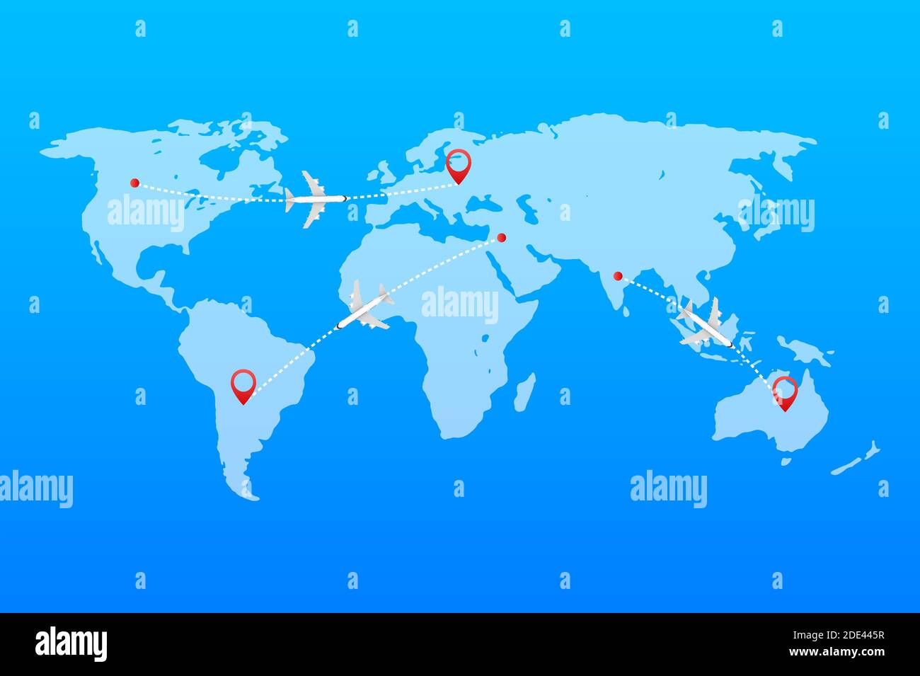 World map whit dashed trace line and airplanes flying. Vector stock ...